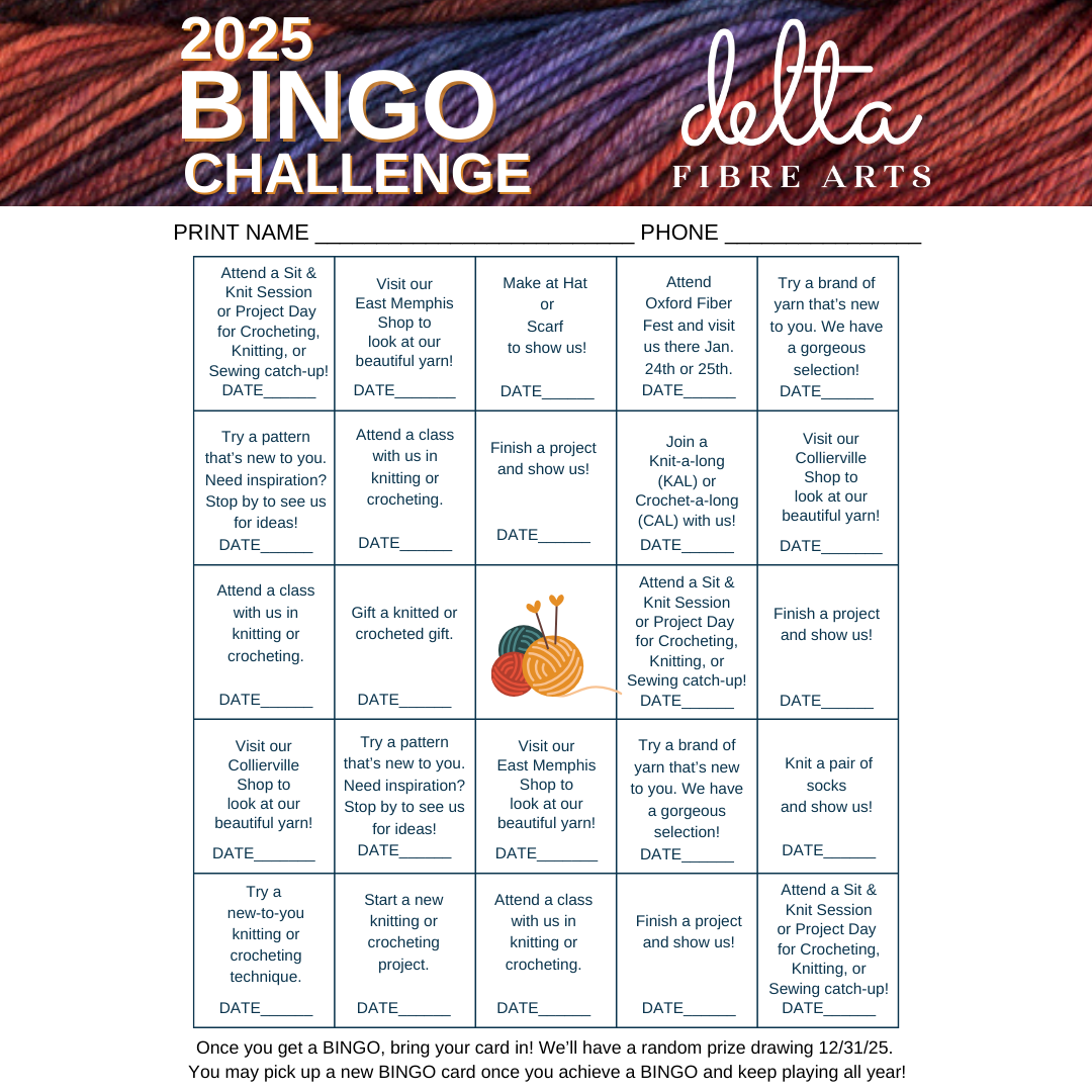 Delta Fibre Arts BINGO Challenge 2025 – The Sewing House, Inc